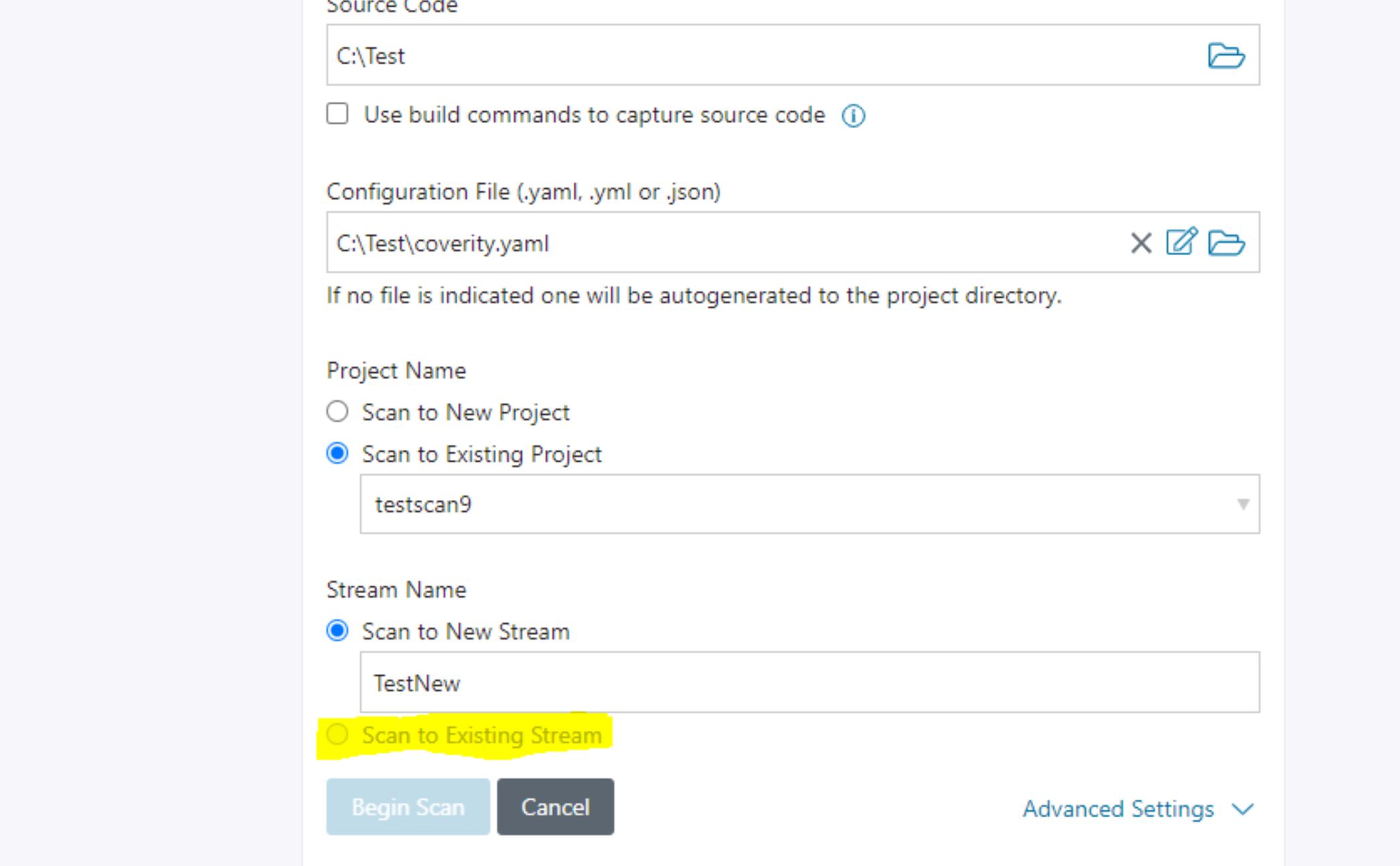 Point and scan unable to run with existing stream