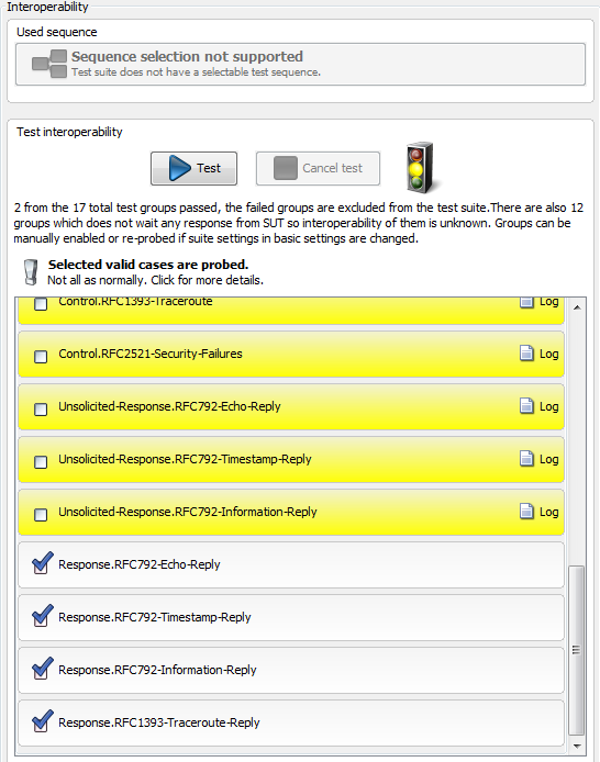 Response test groups within ICMPv4 test suite