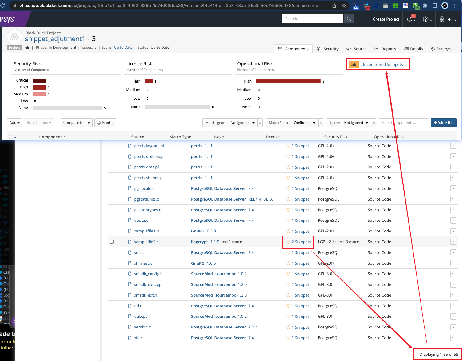 The number of unconfirmed snippets displayed on the BoM page is ...