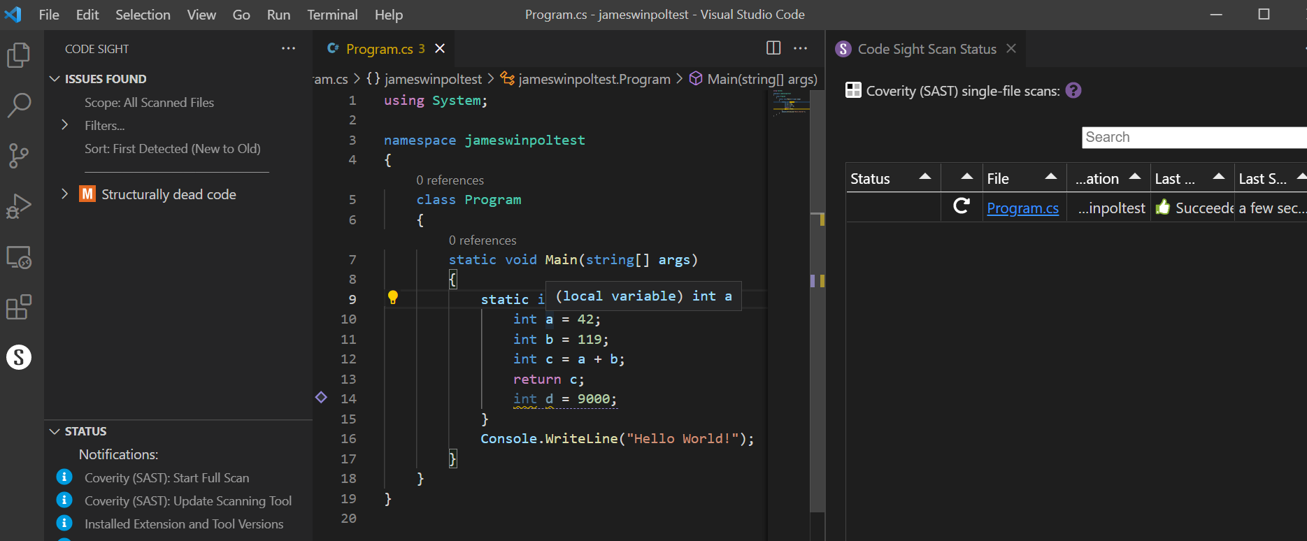Quickstart Setup Codesight with VSCode and c# for Polaris