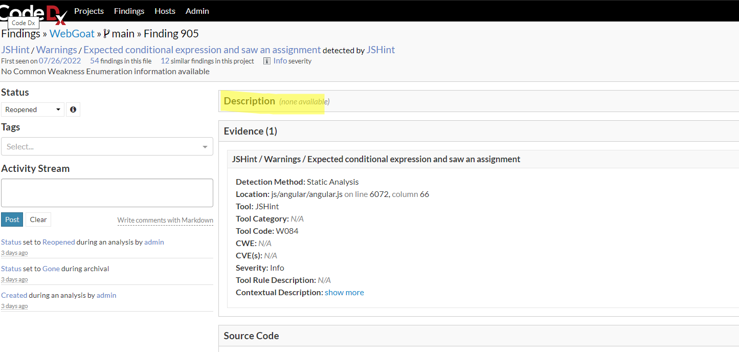 Code Dx Descriptions