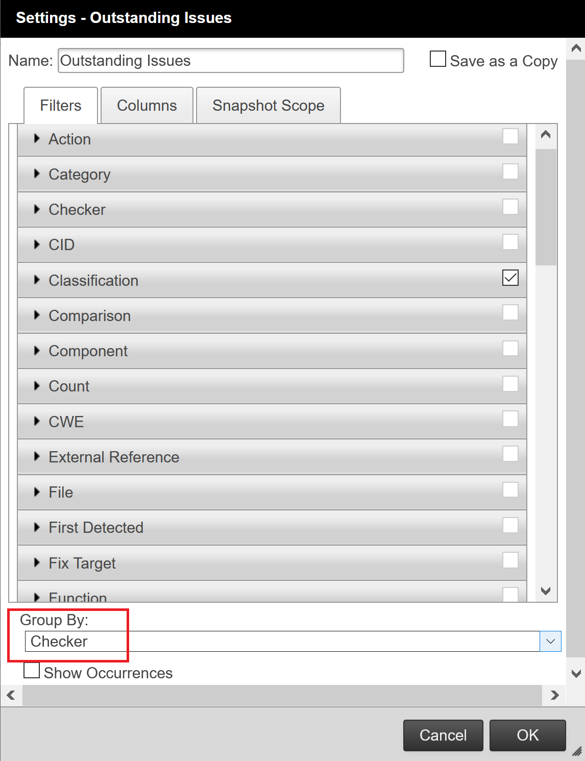 Display Checkers in a Snapshot