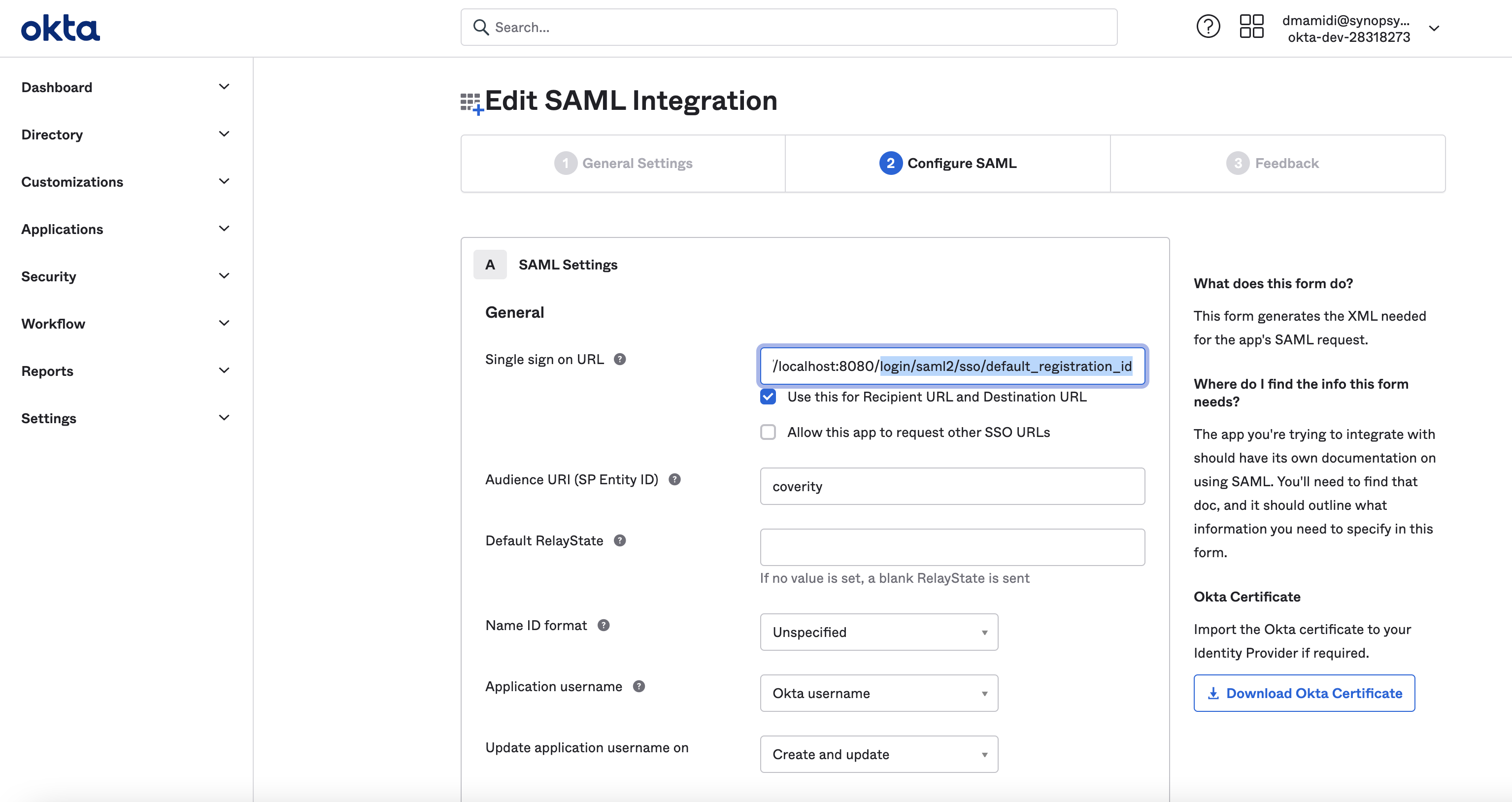 Configuring SAML in Coverity Connect 2021.12