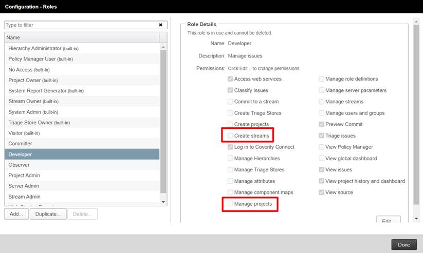 Permission for Developer role is inconsistent between Coverity Platform User and Administrator ...