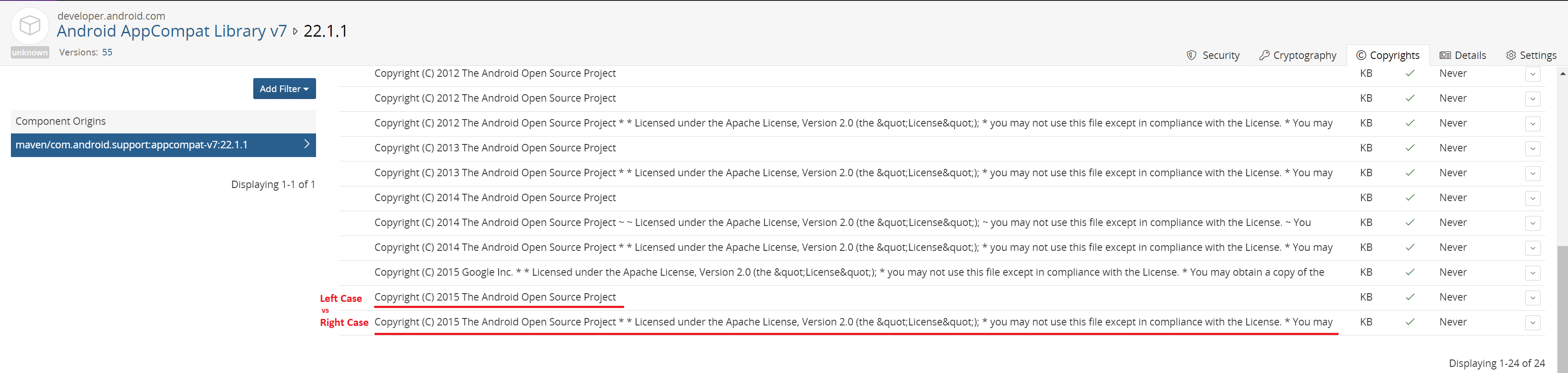 How to display the copyright data in Blackduck?
