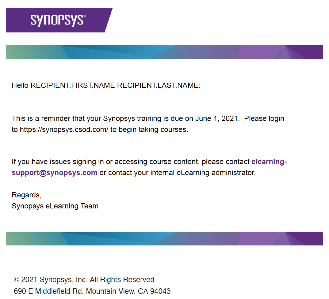 synopsys.csod - Email Notification on Training Due Reminder