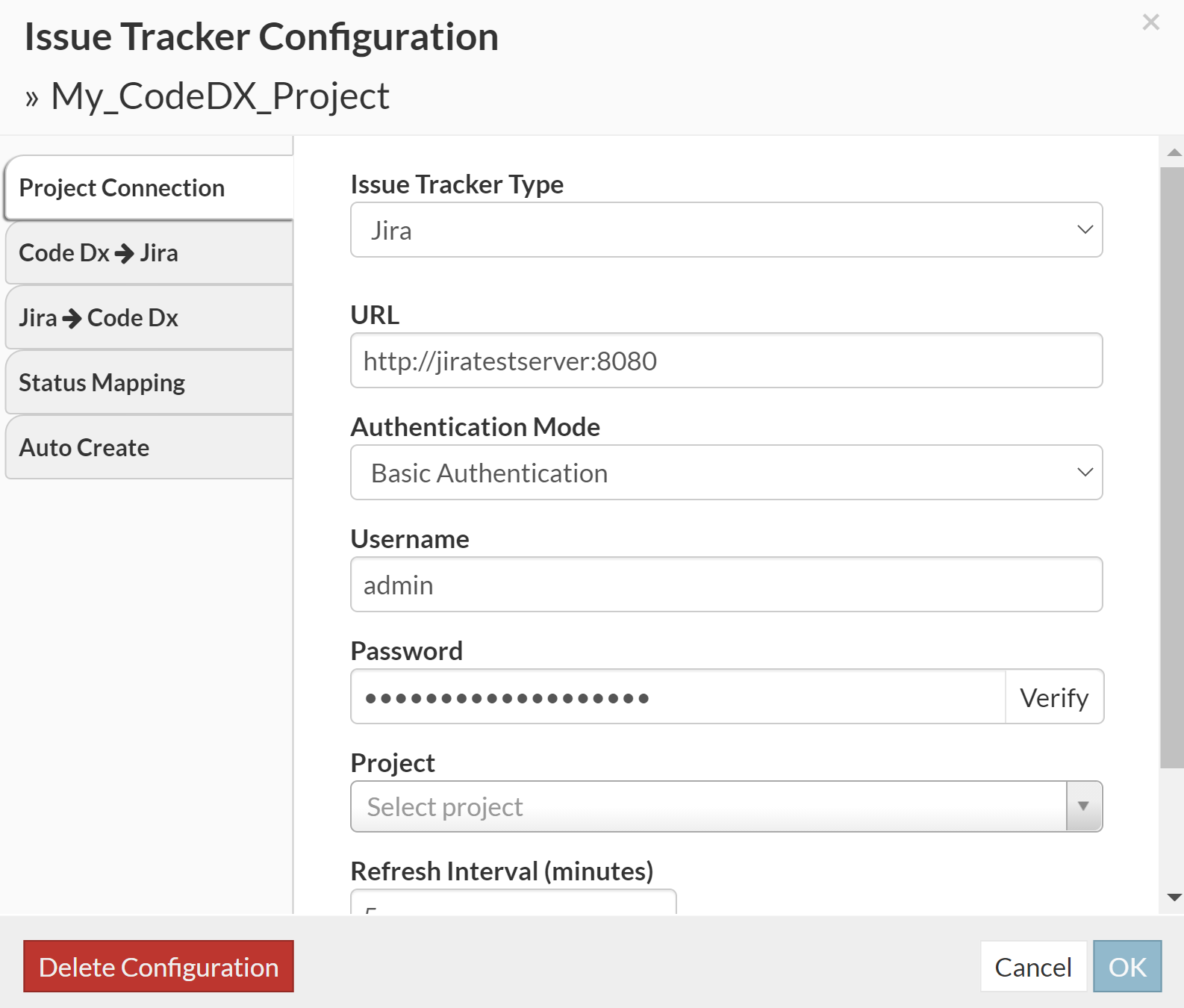 Code Dx Issue Tracker Configuration JIRA