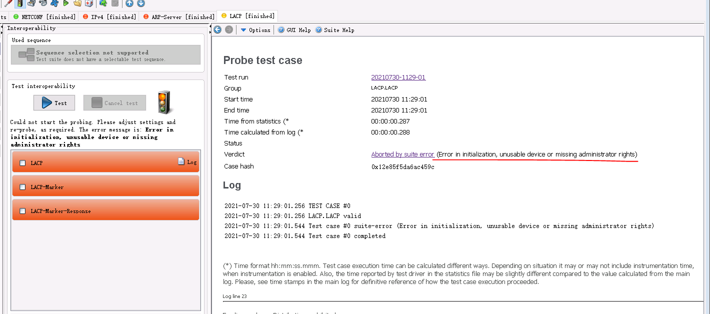 defensics lacp missing admin rights