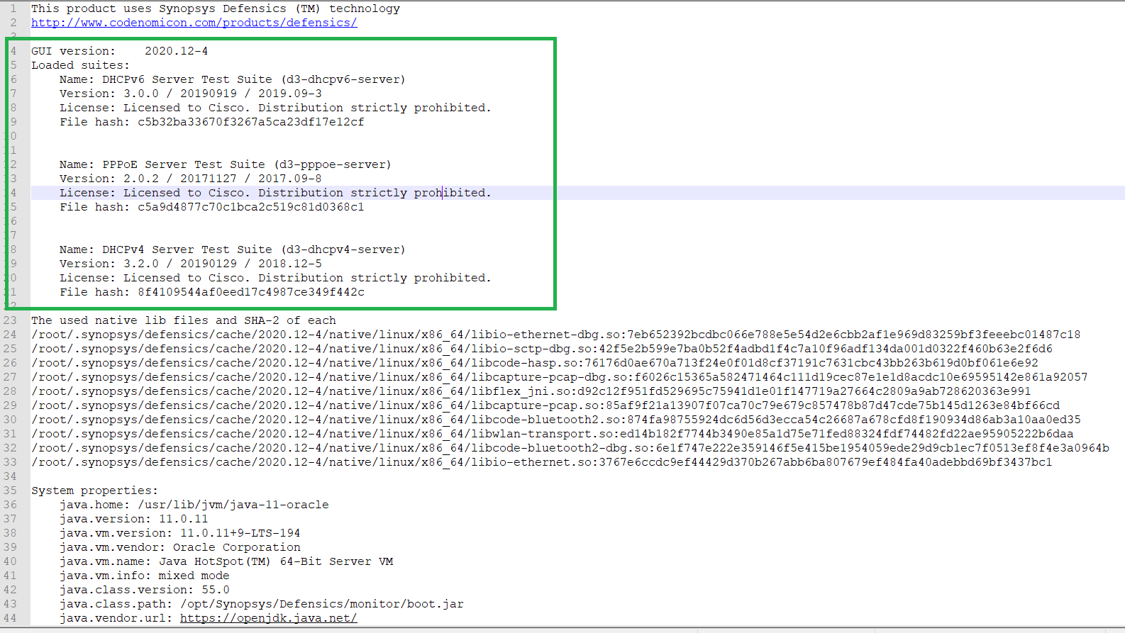 testsuite version info check in the support package