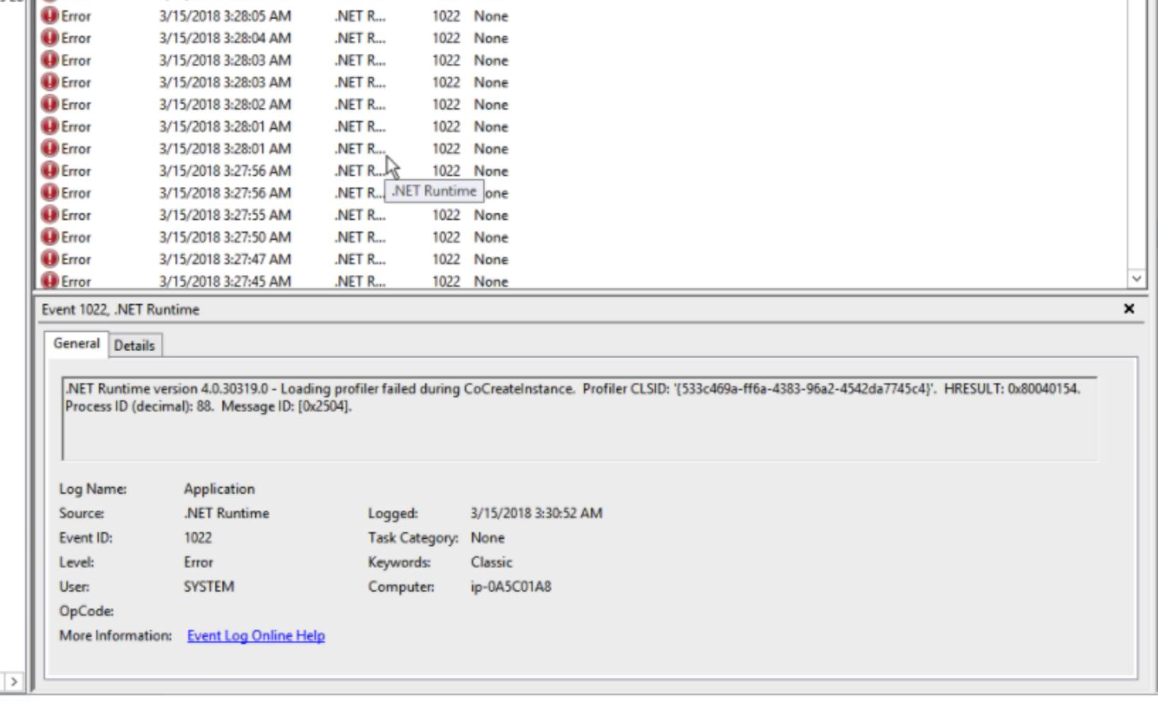 Windows error event after installing Coverity analysis
