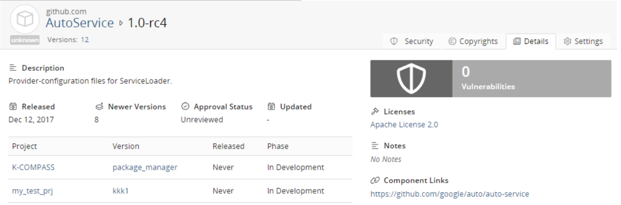 component link missing in report