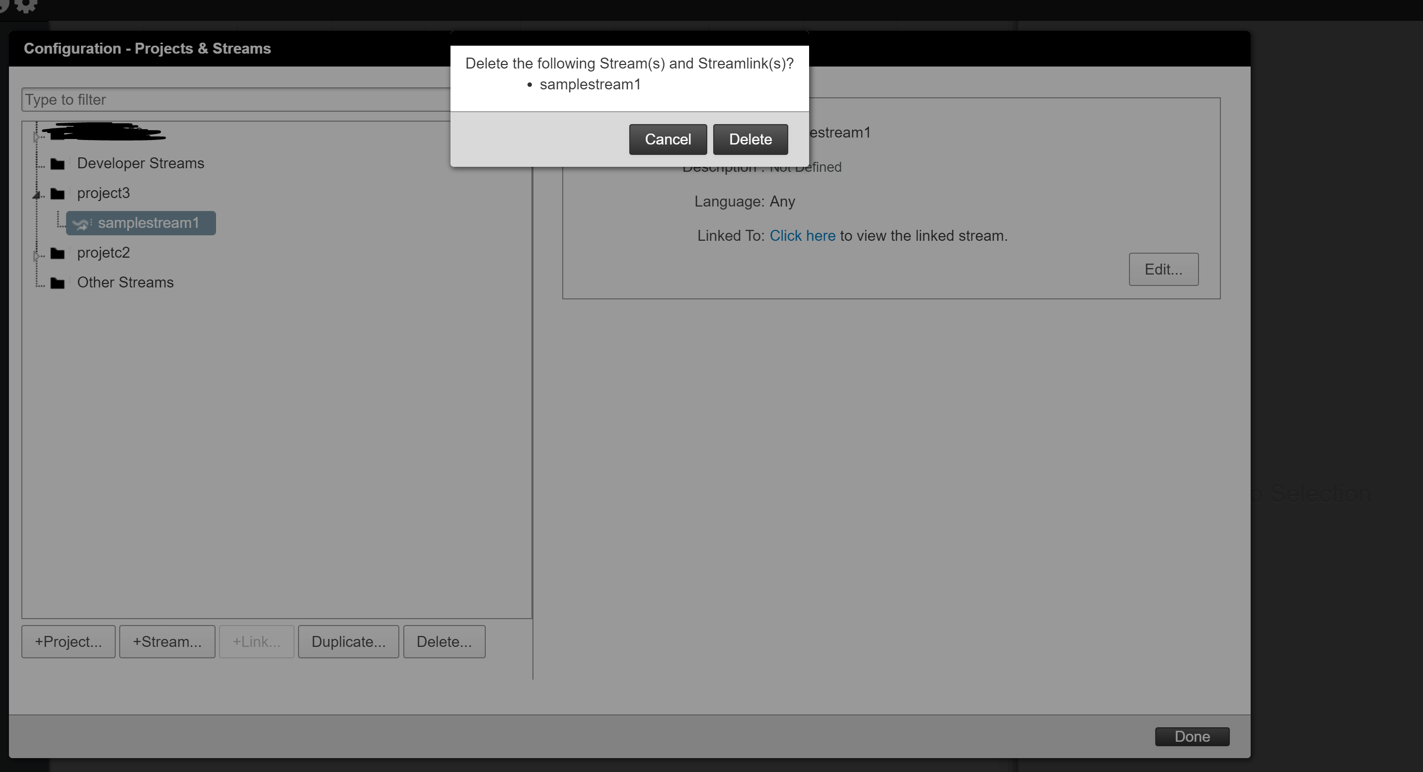 How to delink the stream from another project