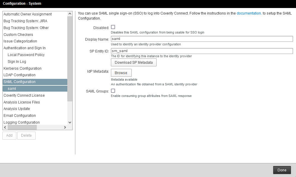 Setting up SAML for Coverity with Azure