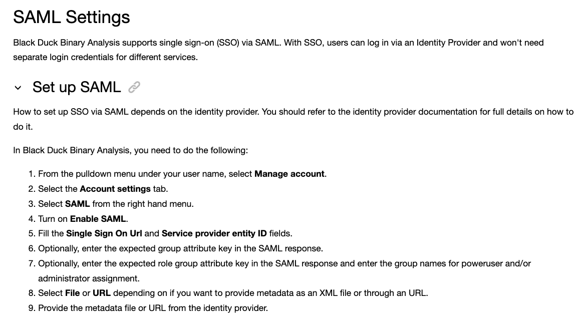 BDBA - SAML Configuration - What are the expected values for the ...