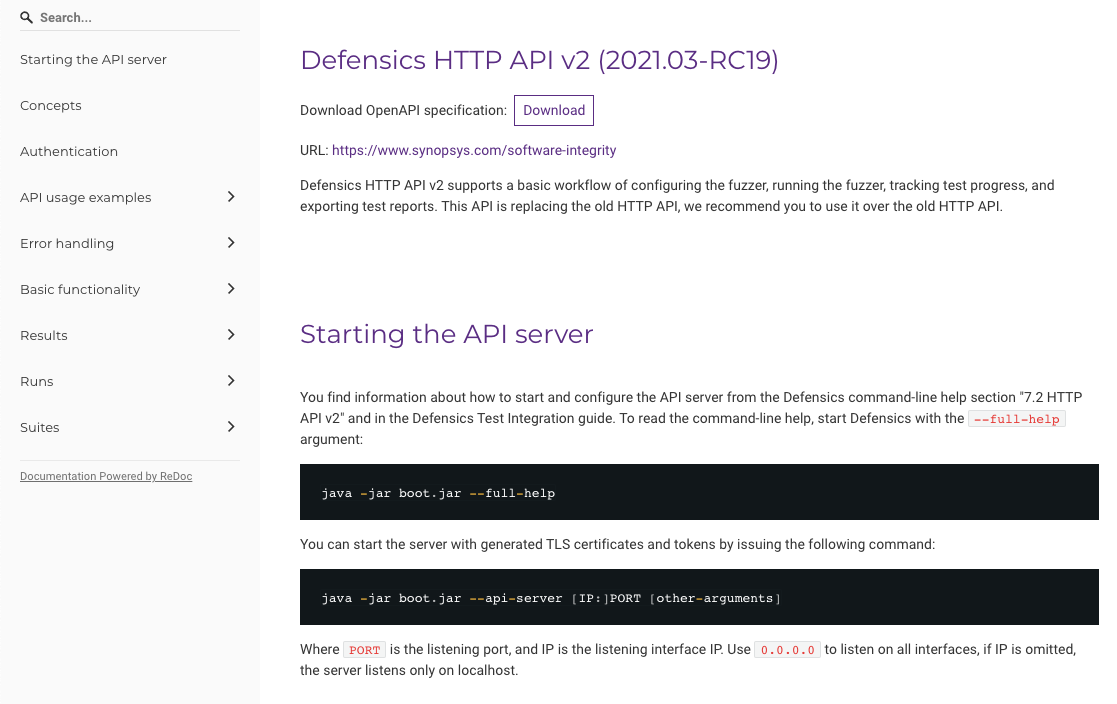 Defensics: Running HTTP API v2 Server