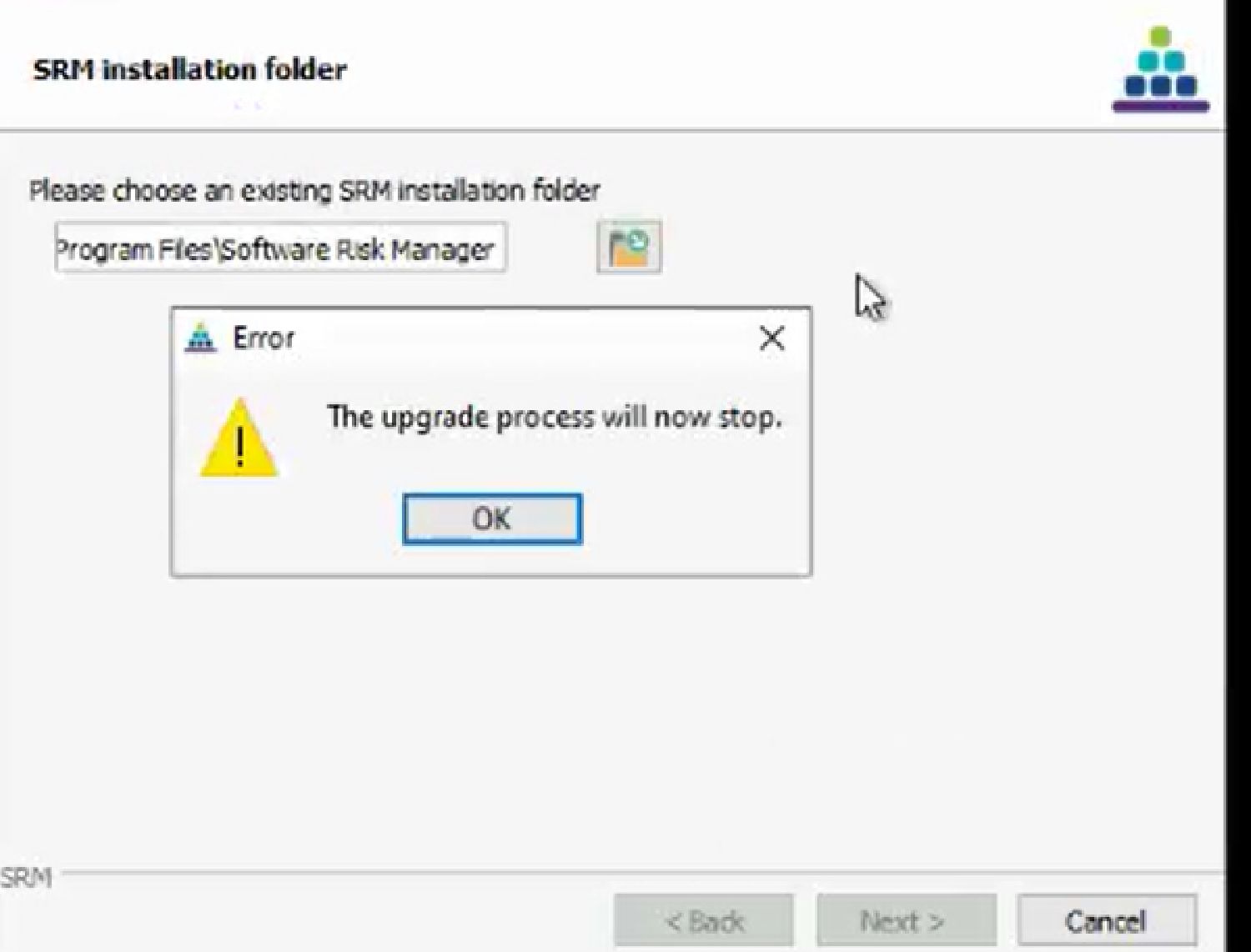 SRM Upgrade through UI fails on Windows SRM Upgrade through UI fails on Windows