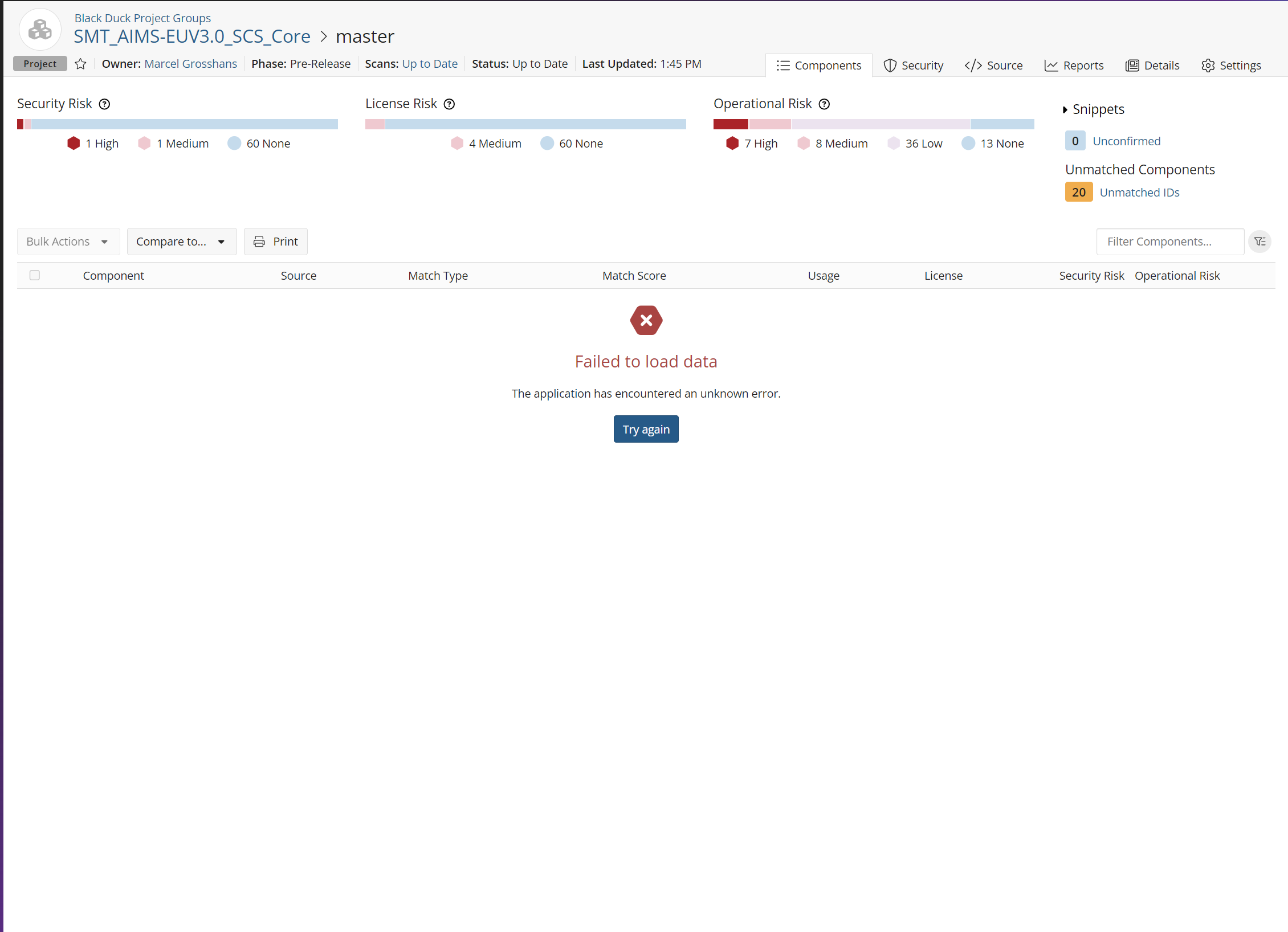 Failed to load Data Shown in UI for Certain Project Version BOMs (400 ...