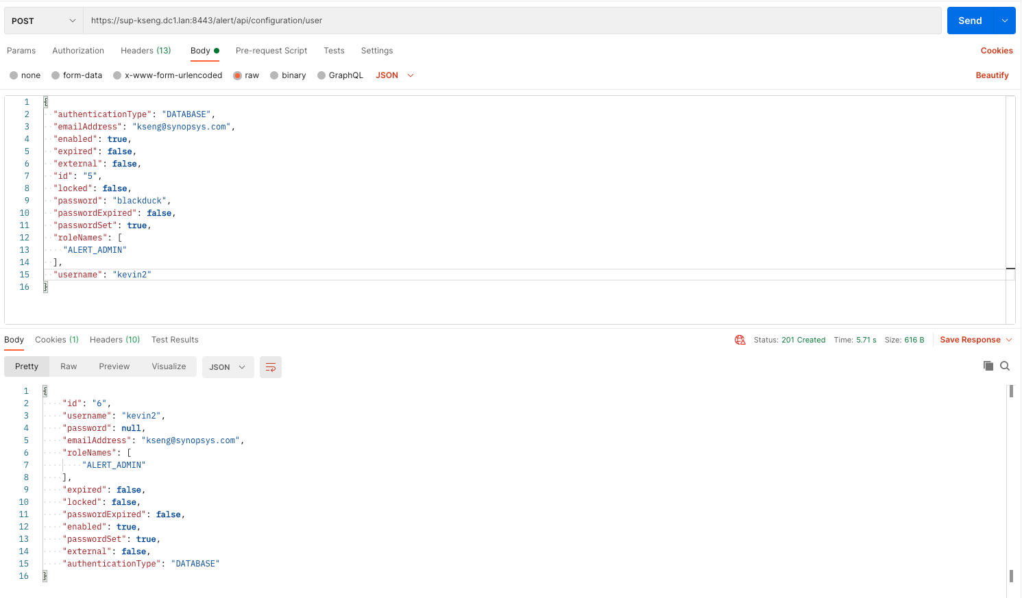 Black Duck Alert - How to create a user through API